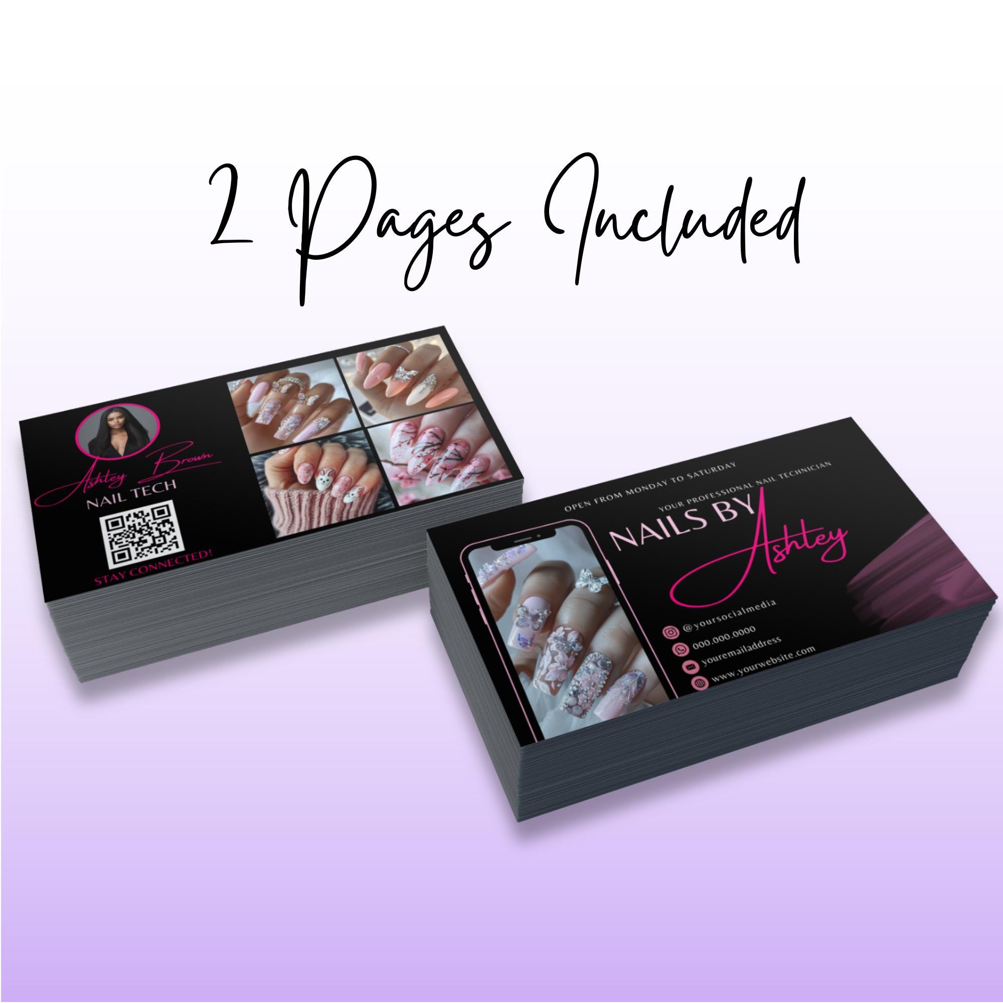 Nail Tech Business Card Template, Nail Technician Instagram Card, DIY ...