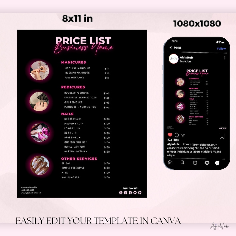 DIY Nail Price List Template, Nails Pricing Template, Editable Nail ...