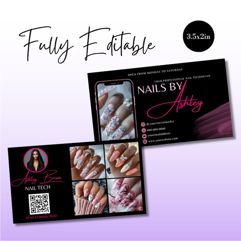 Nail Tech Business Card Template, Nail Technician Instagram Card, DIY ...