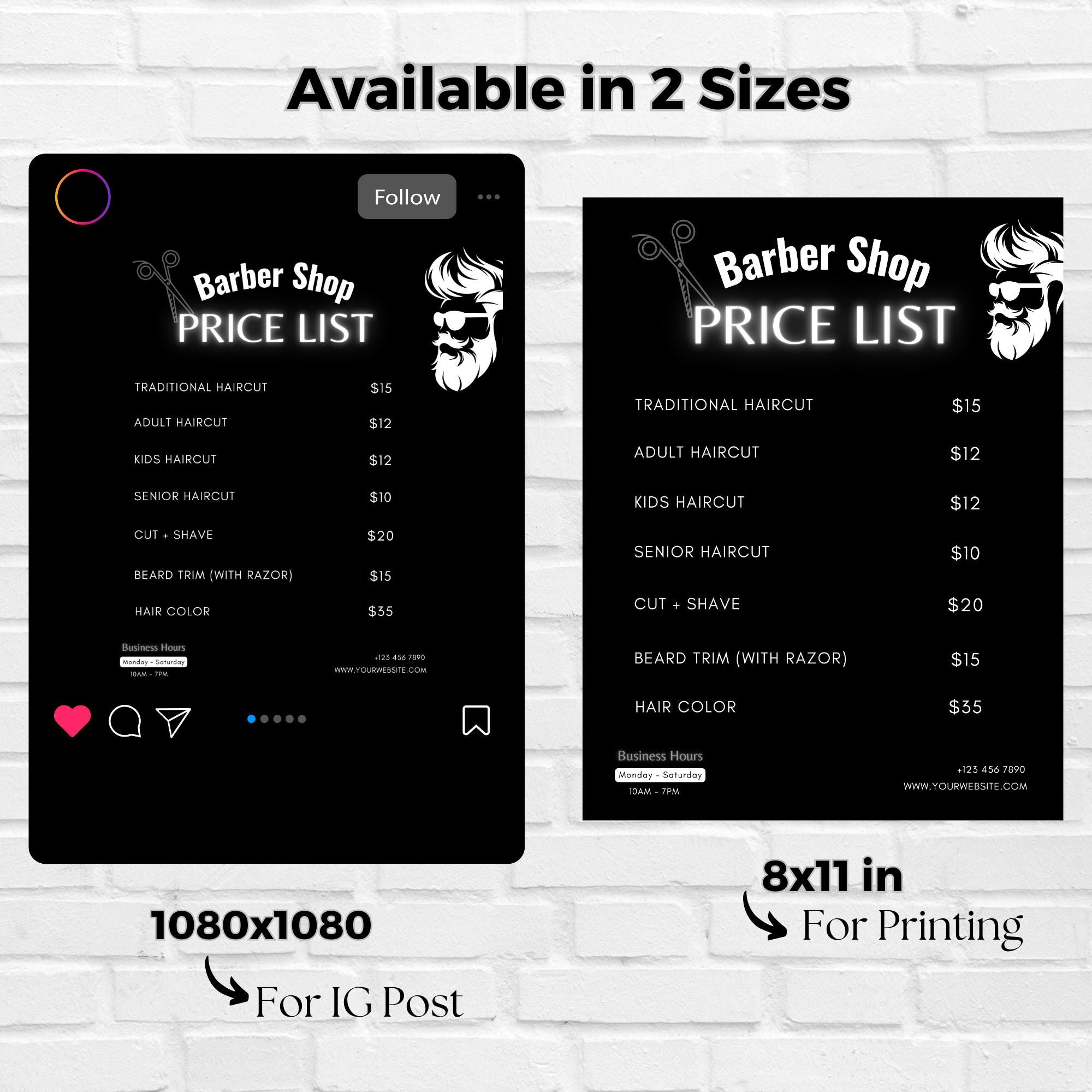 DIY Barber Shop Price List Template, Barber Shop Pricing Template ...