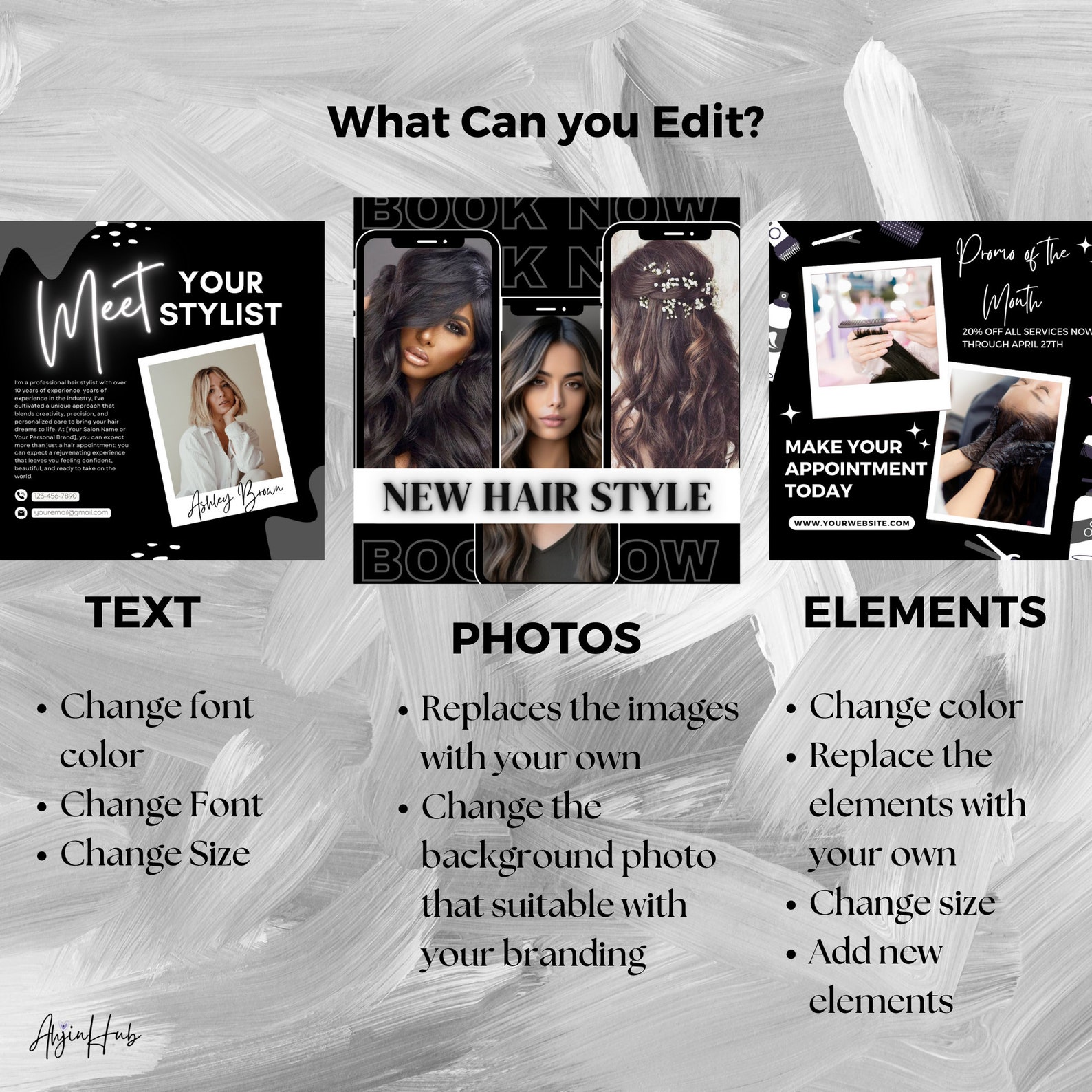 Hair Stylist Instagram Post Template, Black and White Hair Salon Post ...