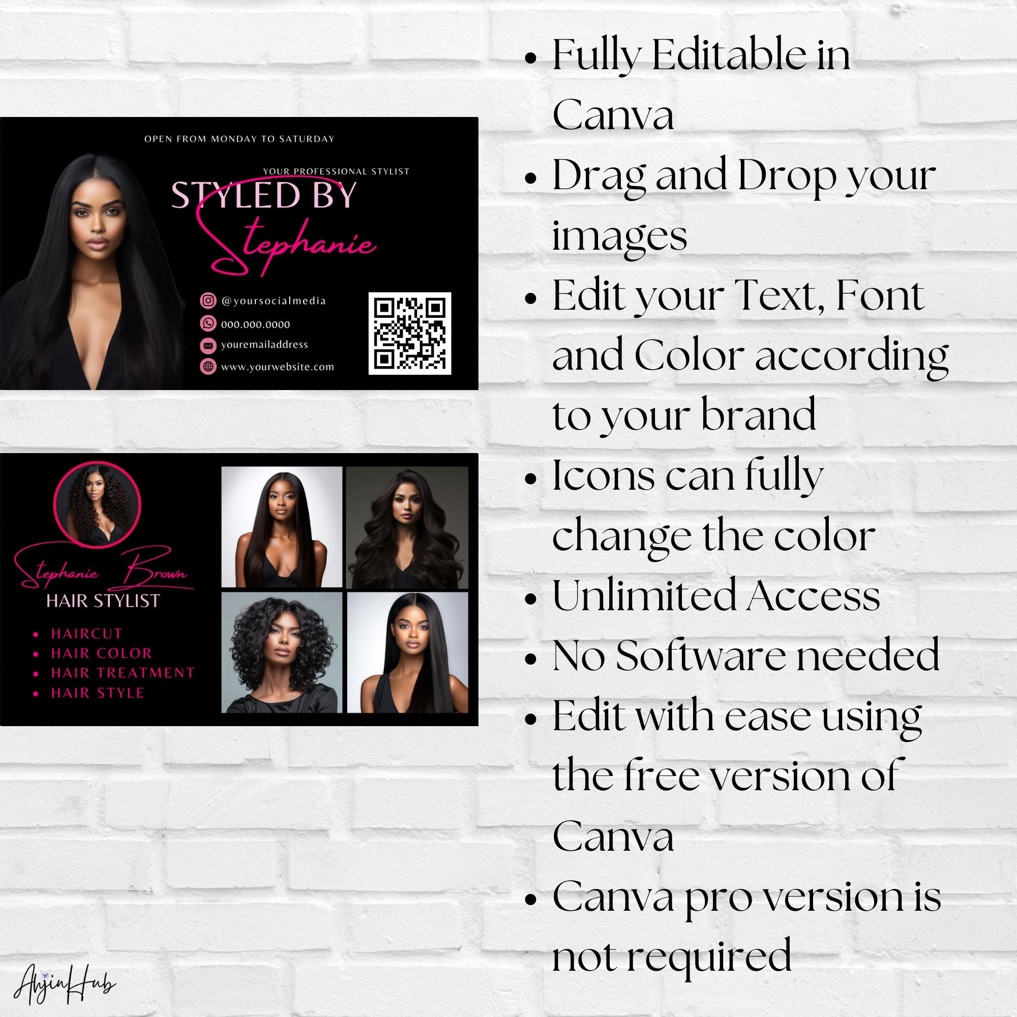 Hair Stylist Business Card Template, Hair Salon Card Template, DIY ...