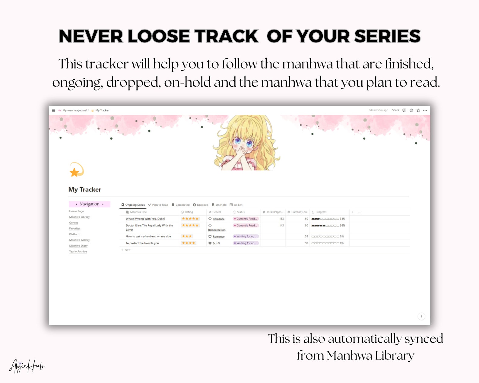 Manhwa Reading Notion Template, Notion Dashboard for Book Digital ...
