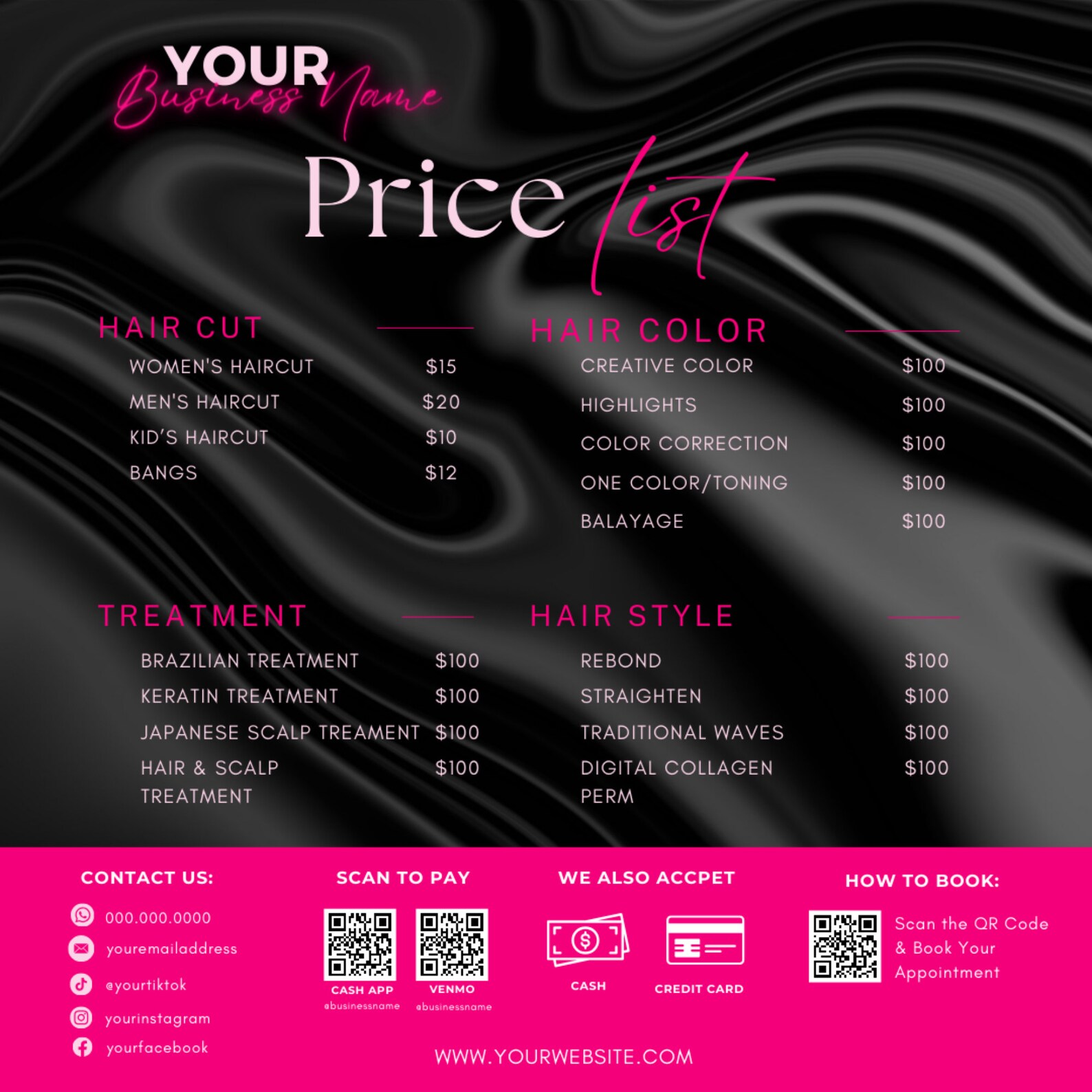Hair Price List Template, DIY Hair Stylist Price List Flyer ...
