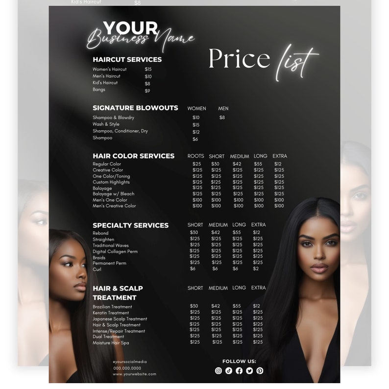 Hair Pricing Template, Editable Hairstylist Price List Template, Hair Stylist Pricing Guide ...