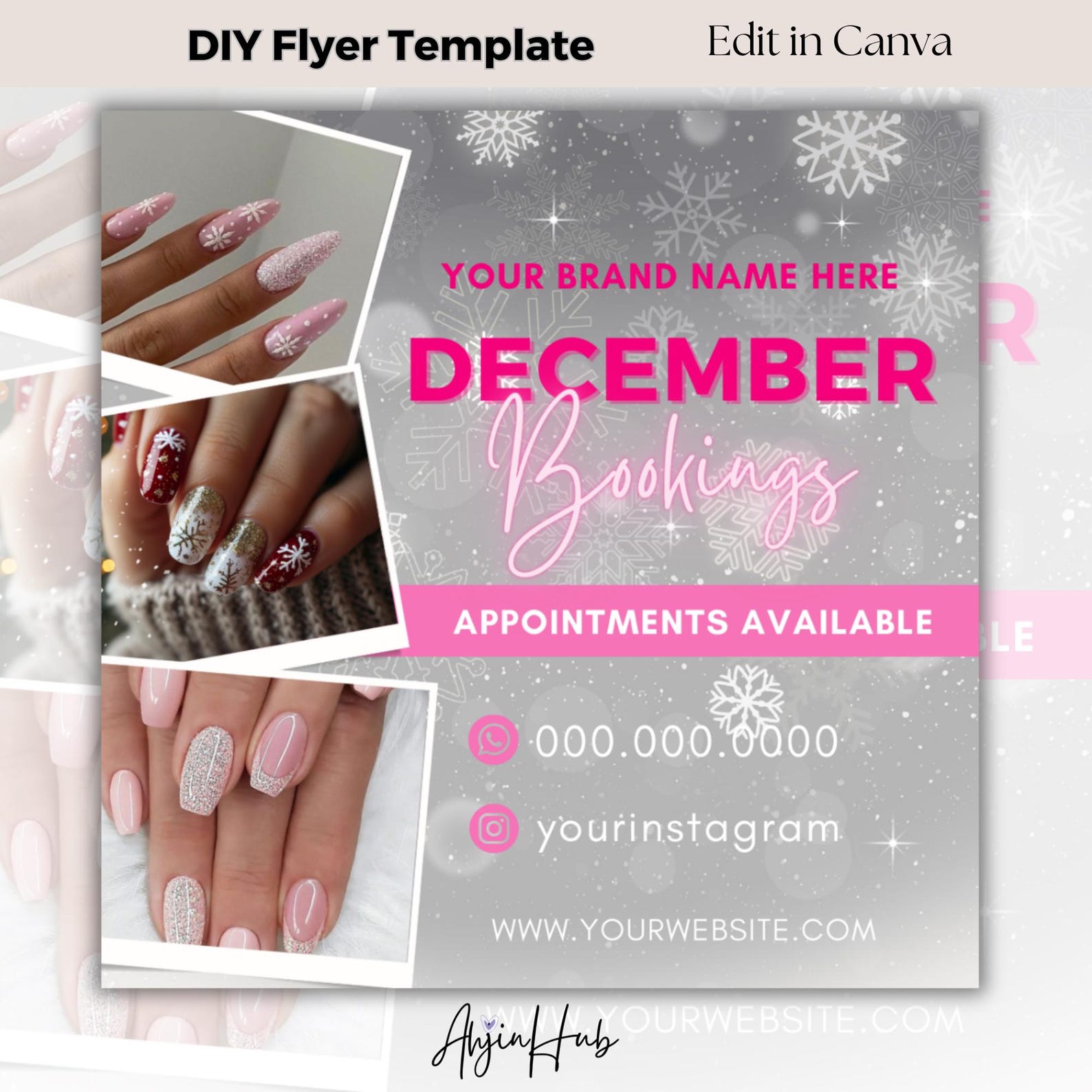 December Flyer Template, Christmas Book Now Flyer, Nail Tech Social Media Flyer, Winter ...