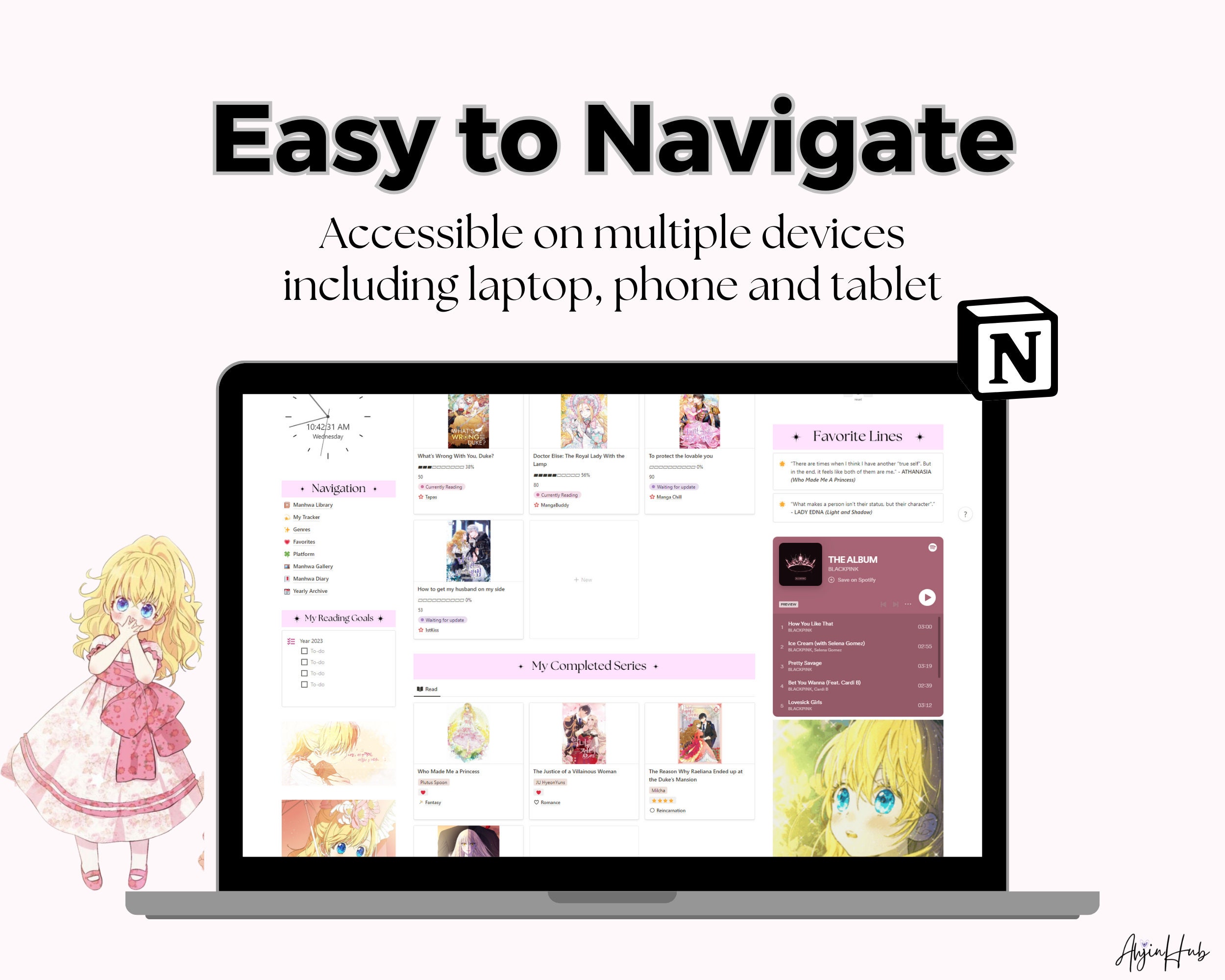 Manhwa Reading Notion Template, Notion Dashboard for Book Digital ...