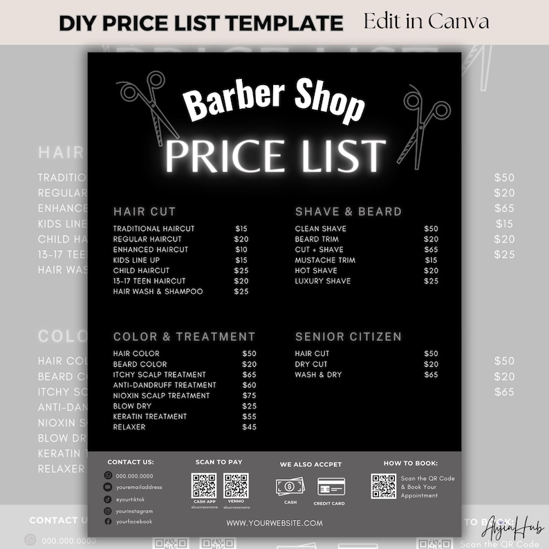 Barber Shop Price List Template, DIY Barber Shop Pricing Template ...