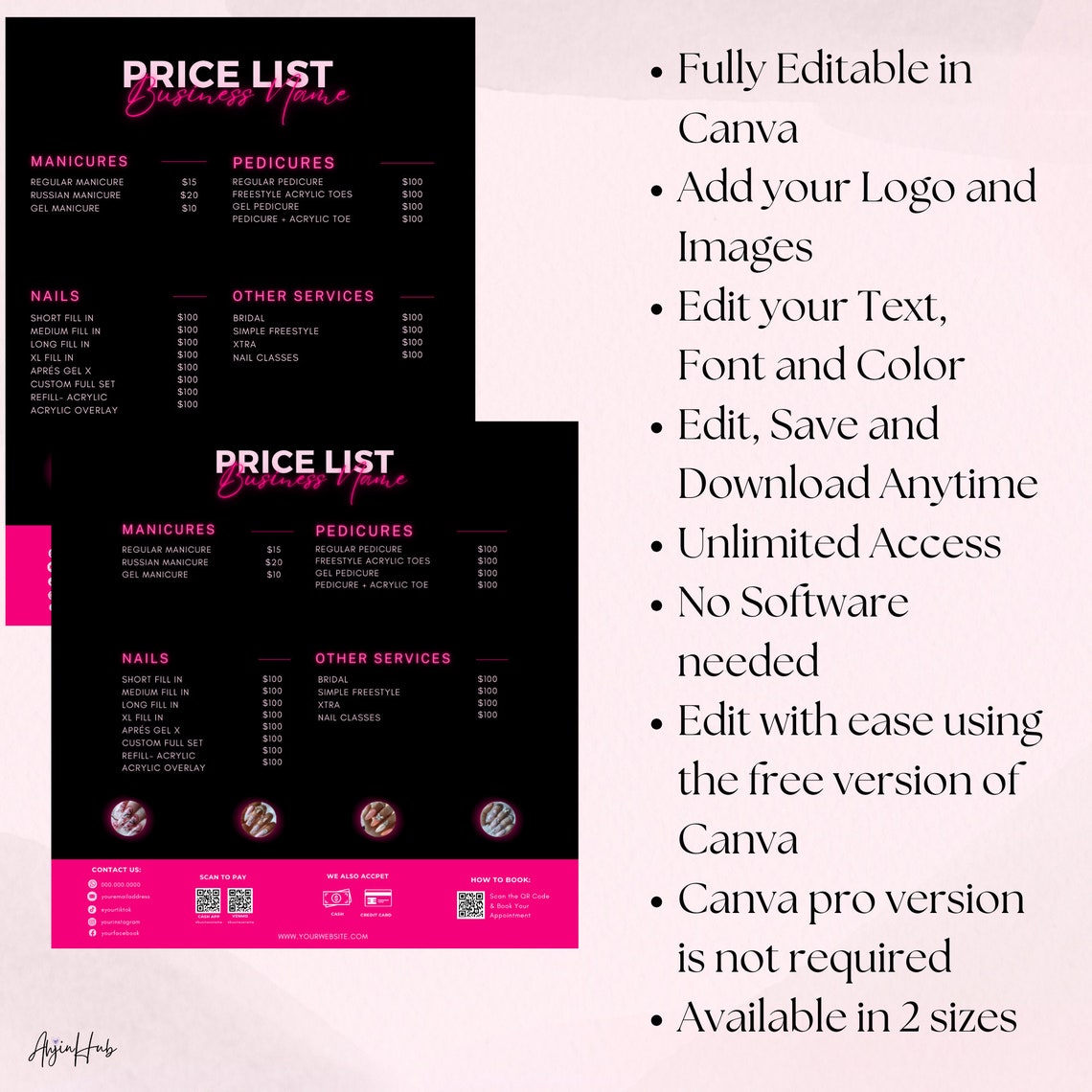 DIY Nail Tech Price List Template, Editable Salon Flyer - Etsy