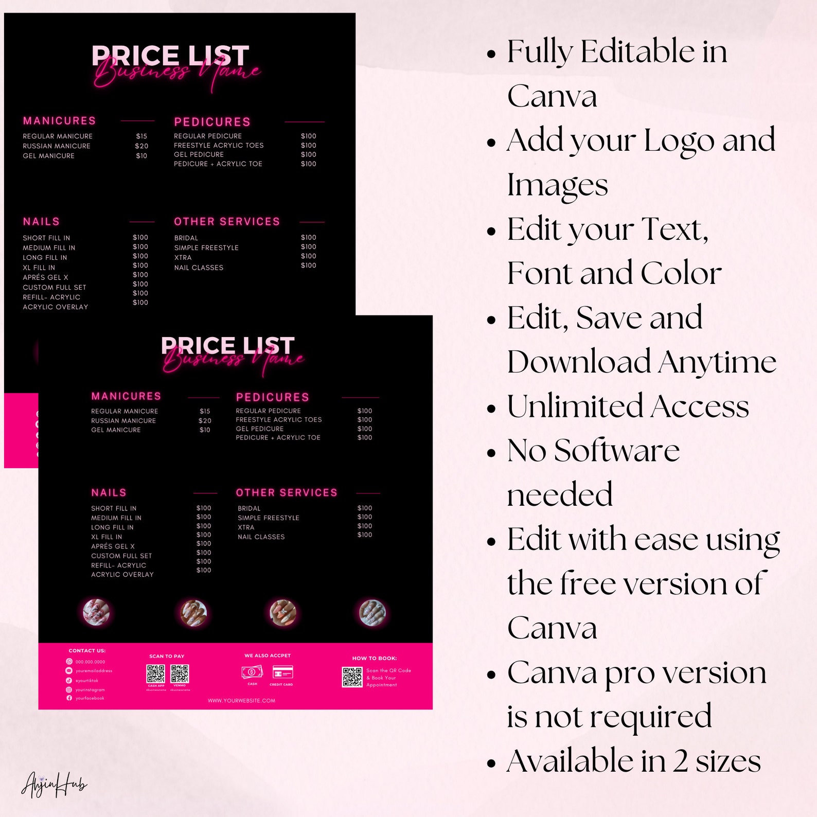 DIY Nail Price List Template, Nails Pricing Template, Editable Nail ...