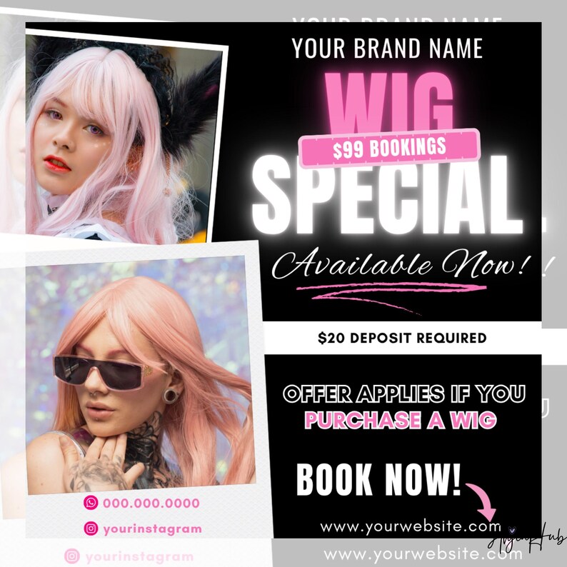 Wig Special Flyer Template, Wig Install Flyer, Wig Deals Book Now Flyer ...
