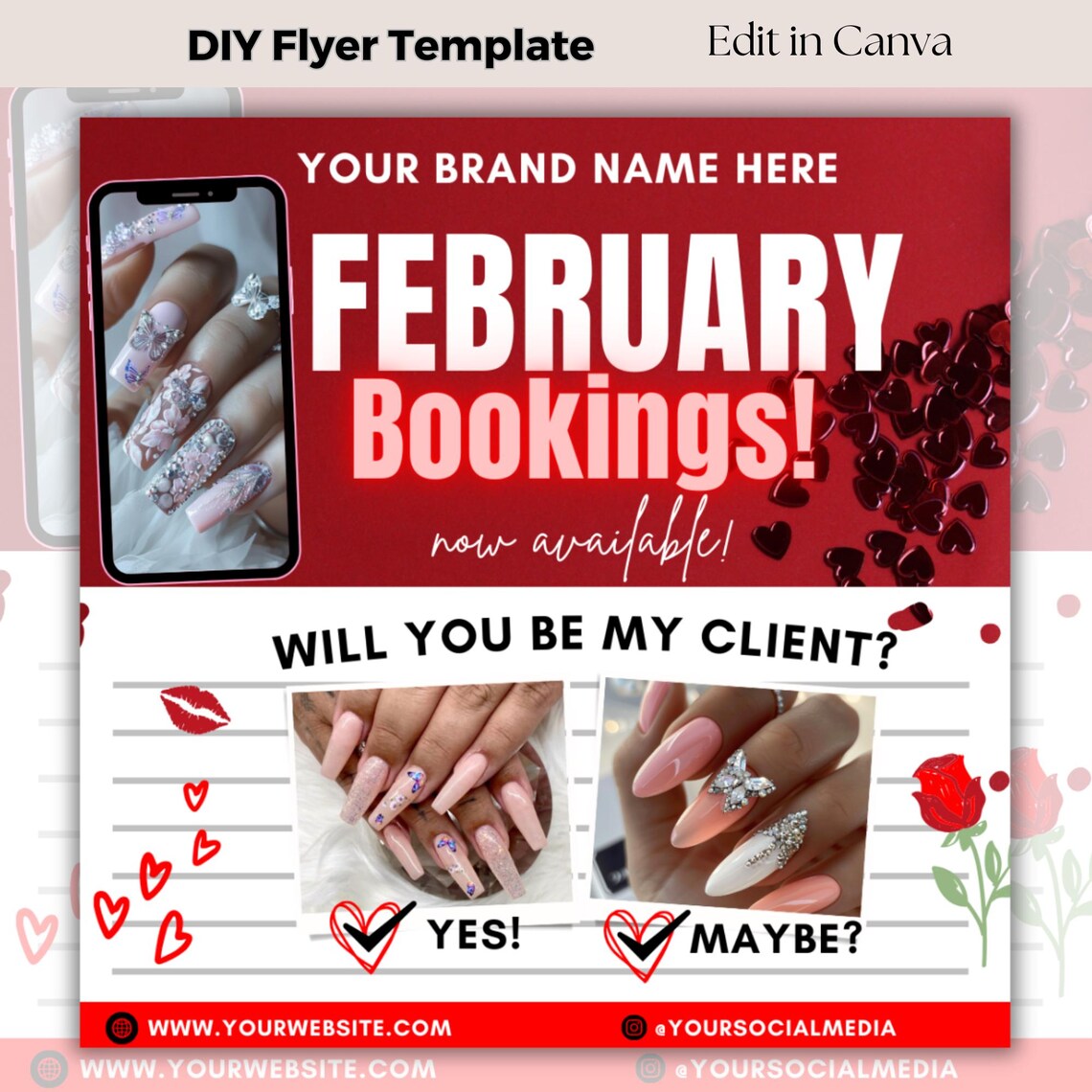 February Flyer Template, Valentines Book Now Flyer, DIY Nail Tech ...