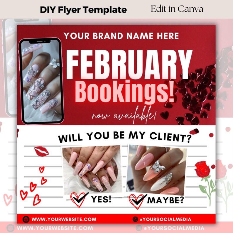 February Flyer Template, Valentines Book Now Flyer, DIY Nail Tech ...