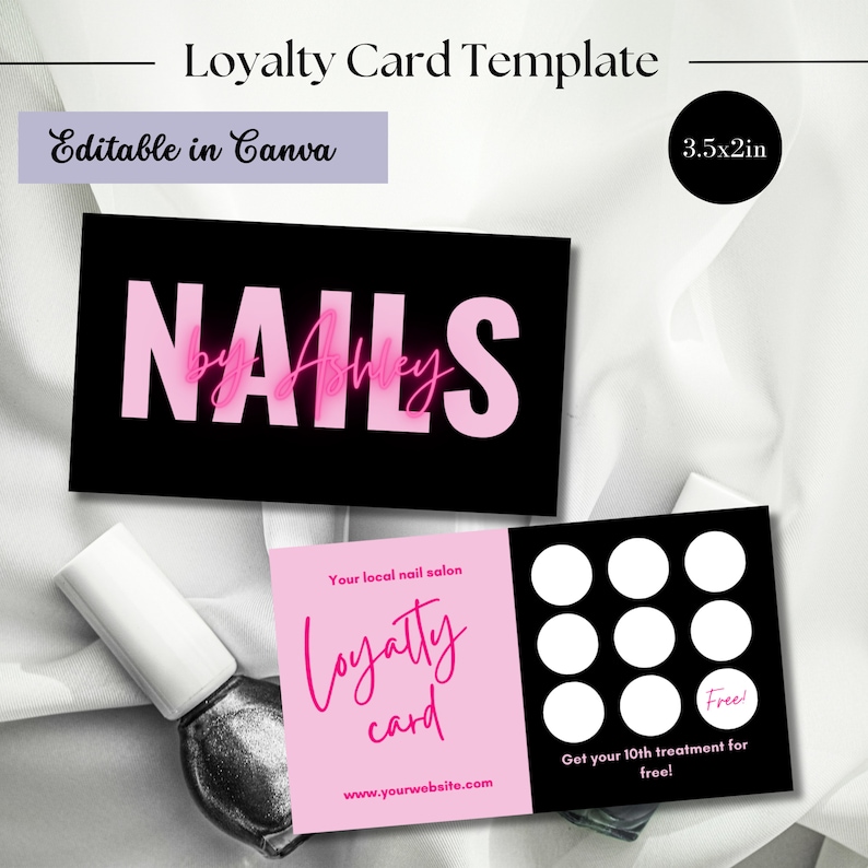 Nail Tech Loyalty Business Card Template, Customer Reward Card, DIY ...