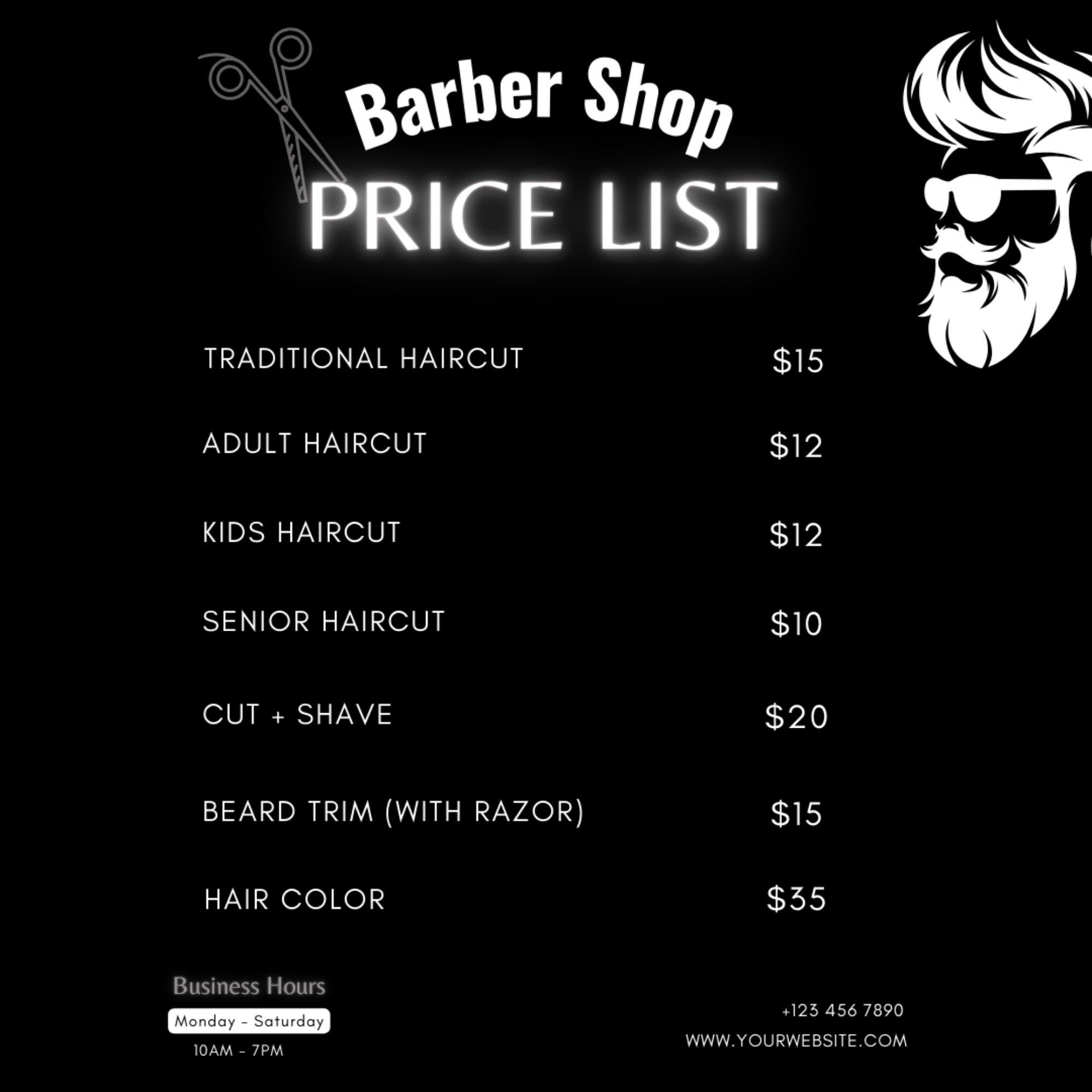 DIY Barber Shop Price List Template, Barber Shop Pricing Template ...