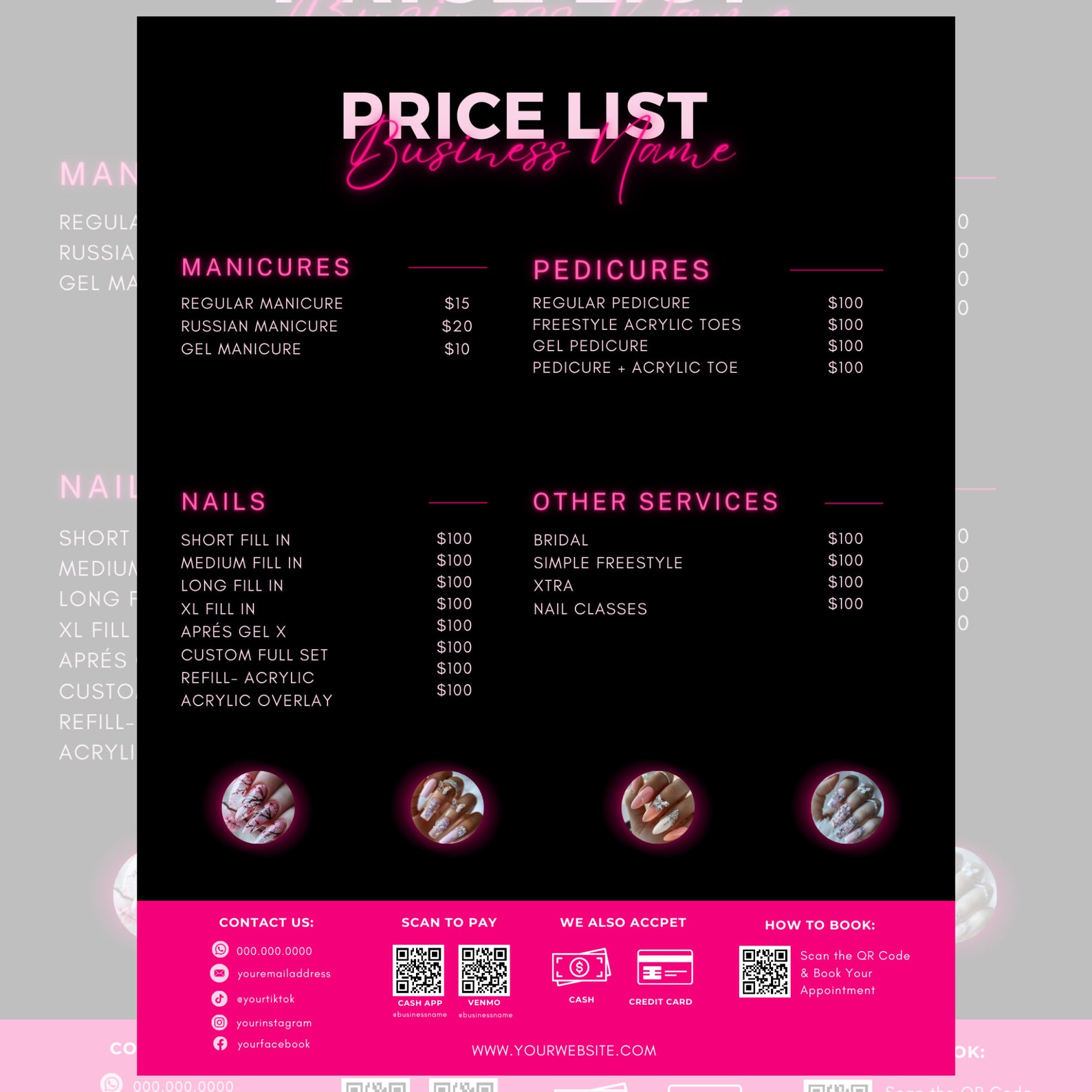 DIY Nail Price List Template, Nails Pricing Template, Editable Nail ...