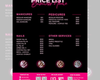 DIY Nail Price List Template, Nails Pricing Template, Editable Nail ...