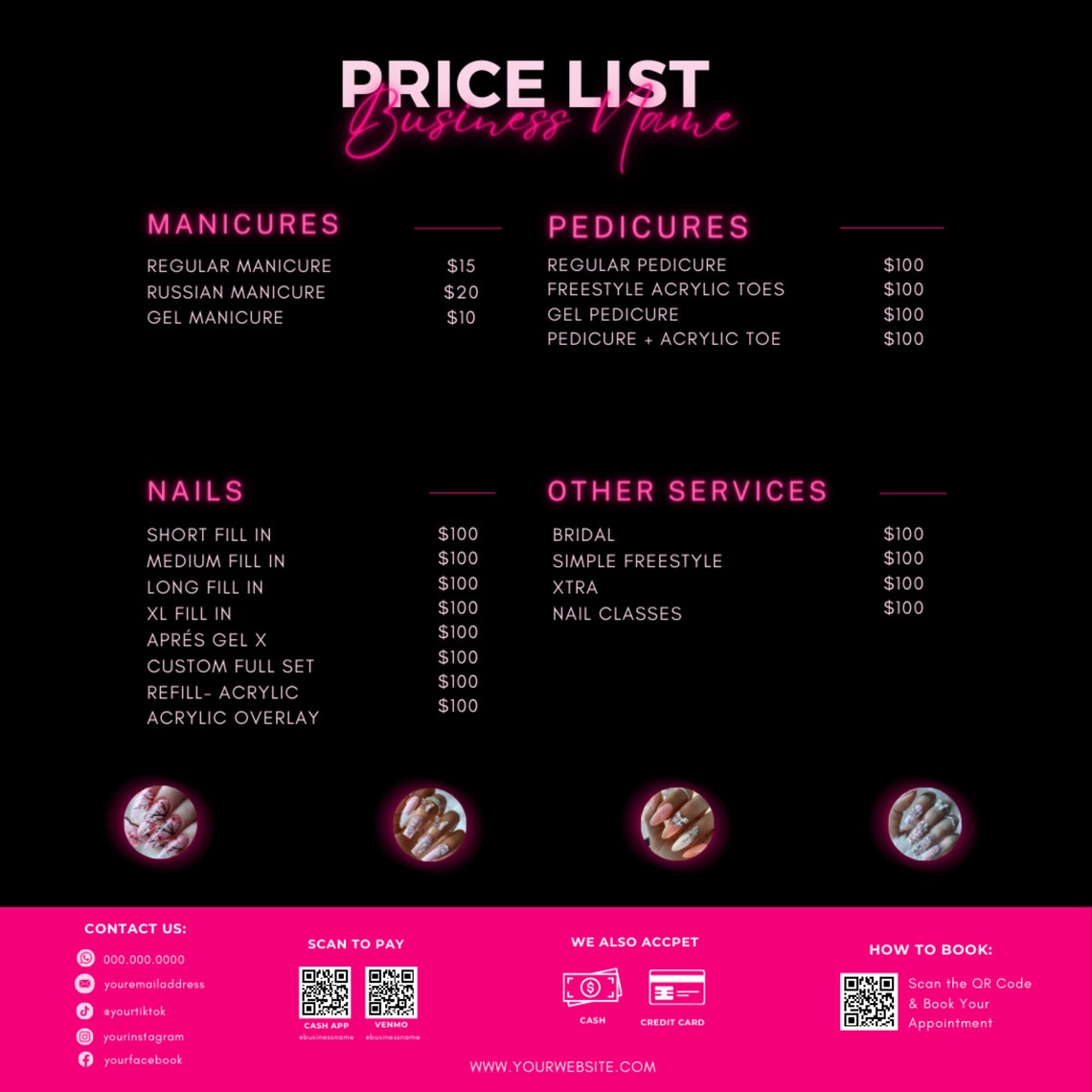 DIY Nail Price List Template, Nails Pricing Template, Editable Nail Tech Pricing Guide Sheet ...