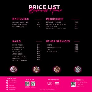 DIY Nail Price List Template, Nails Pricing Template, Editable Nail ...
