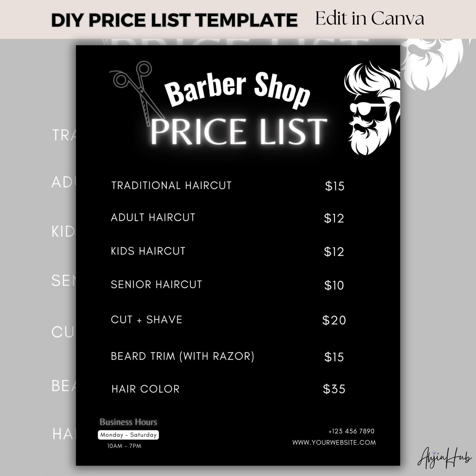 DIY Barber Shop Price List Template, Barber Shop Pricing Template, Editable Barber Pricing Guide ...