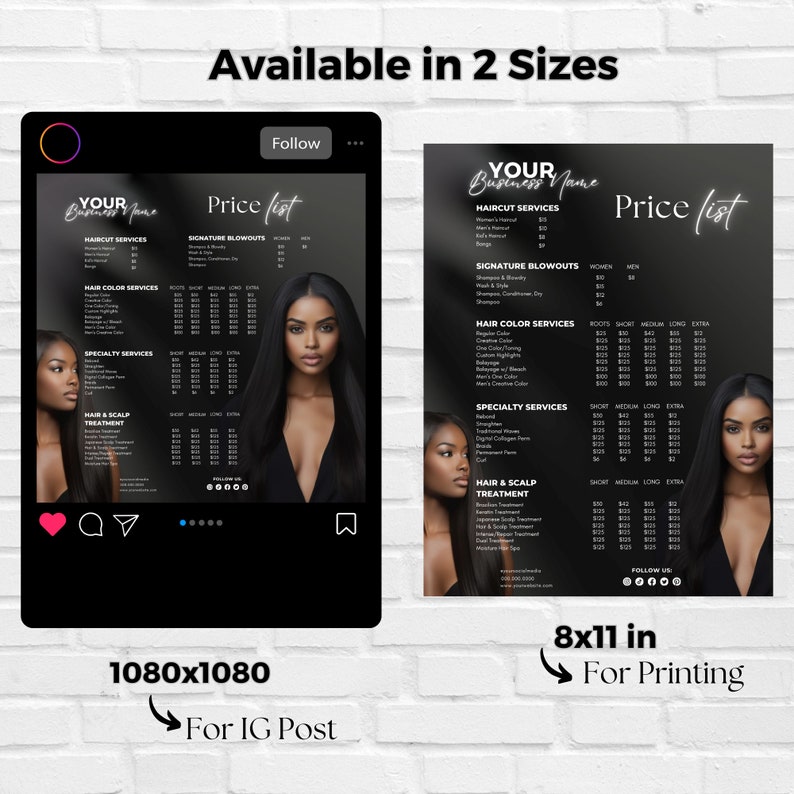 Hair Pricing Template, Editable Hairstylist Price List Template, Hair ...
