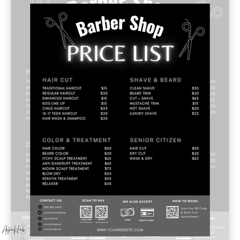 Barber Shop Price List Template, DIY Barber Shop Pricing Template ...