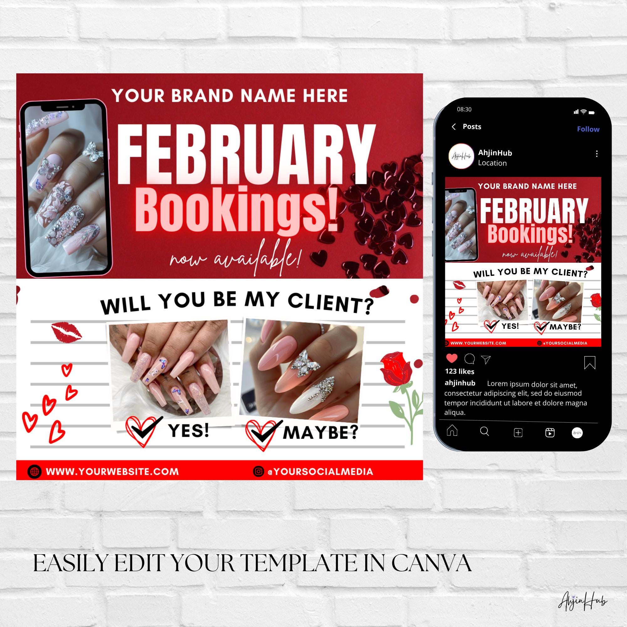 February Flyer Template, Valentines Book Now Flyer, DIY Nail Tech ...