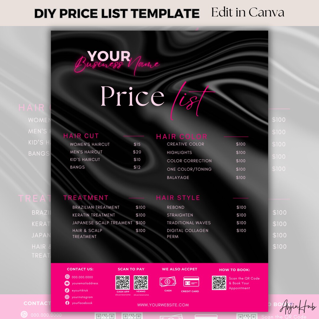 Hair Price List Template, DIY Hair Stylist Price List Flyer ...