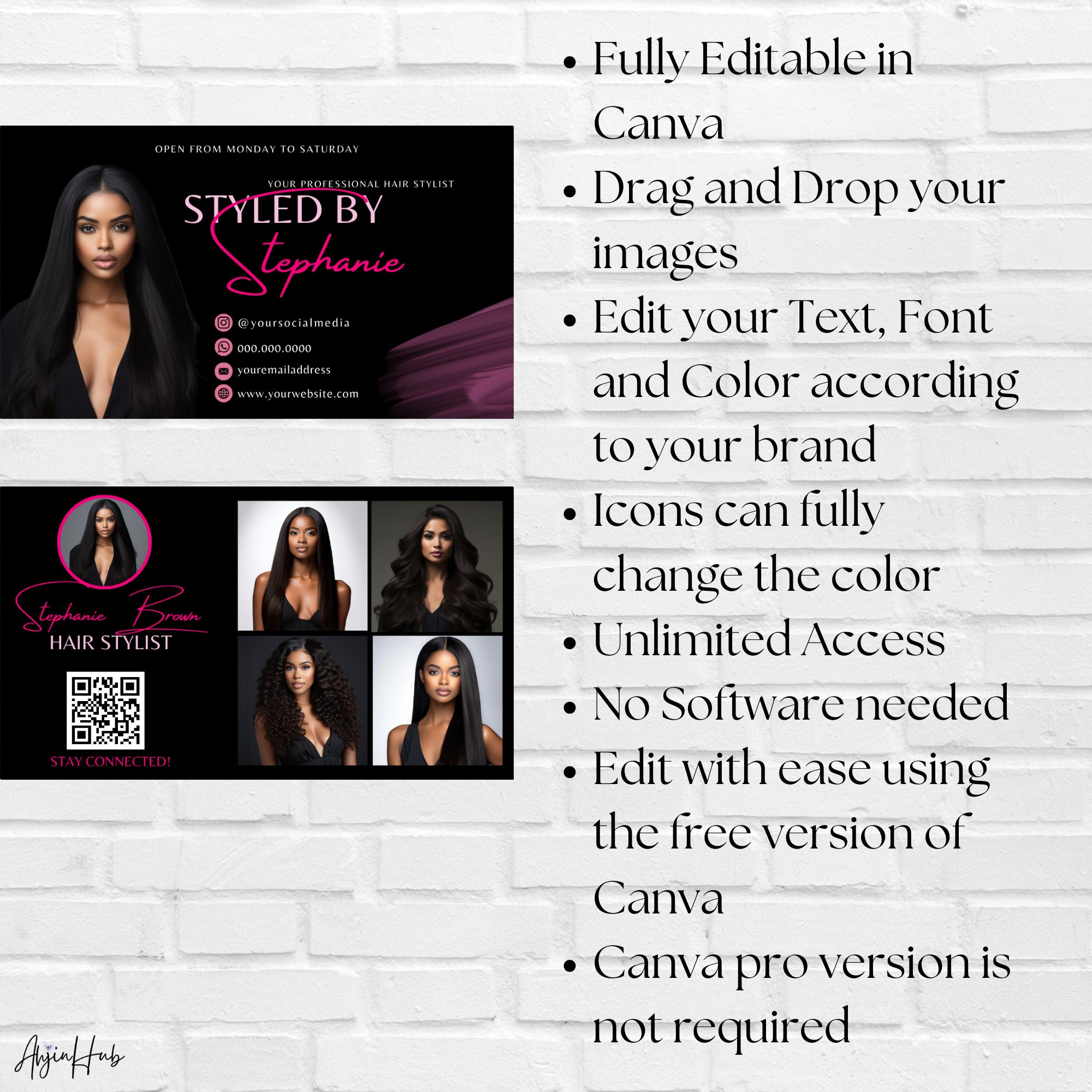 Hairstylist Business Card Template, Hair Salon Card Template, DIY ...