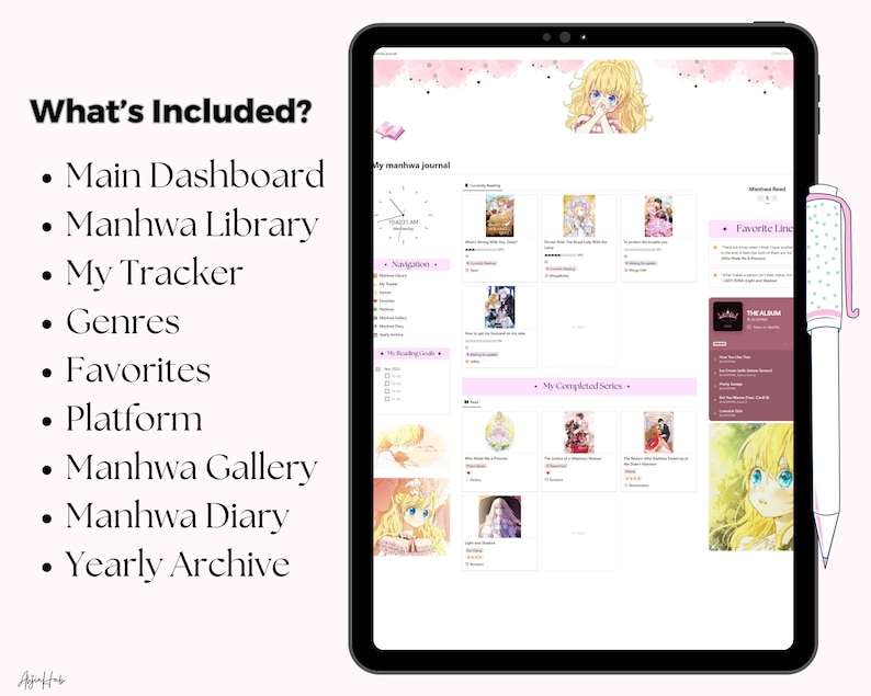 Manhwa Reading Notion Template, Notion Dashboard for Book Digital ...