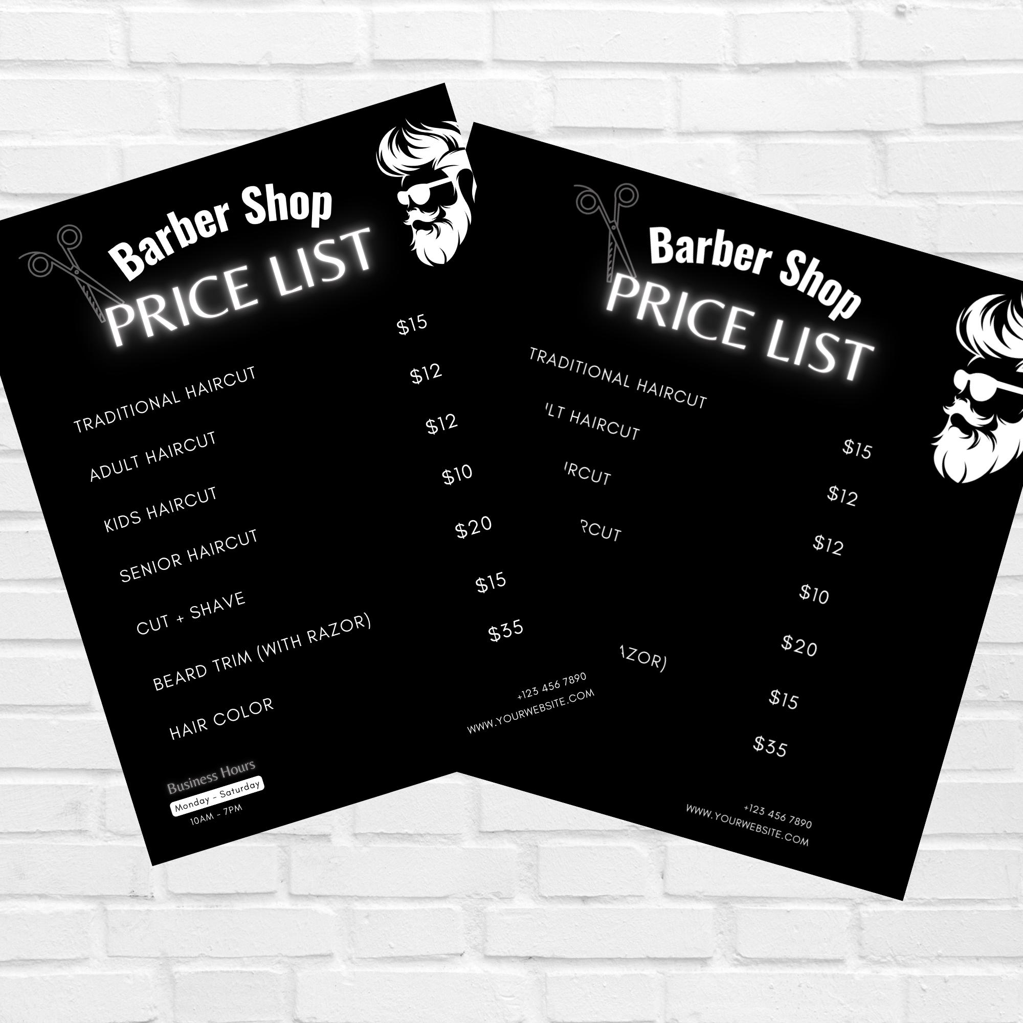 DIY Barber Shop Price List Template, Barber Shop Pricing Template, Editable Barber Pricing Guide ...
