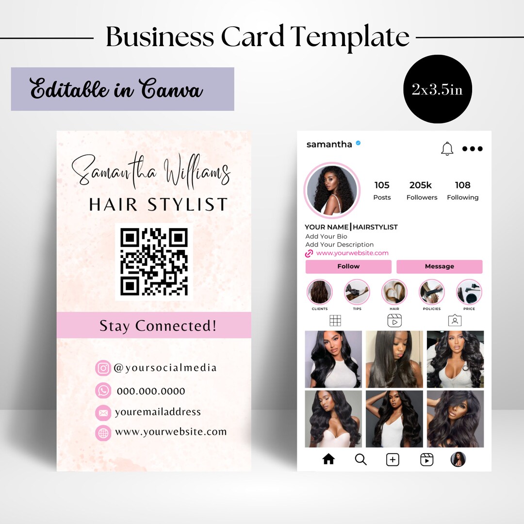 Instagram Business Card Template, IG Influencer Cards for Hairstylist ...