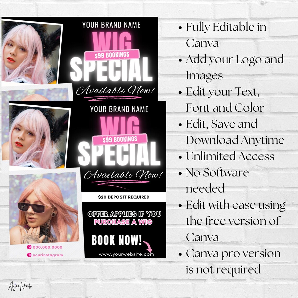 Wig Special Flyer Template, Wig Install Flyer, Wig Deals Book Now Flyer ...