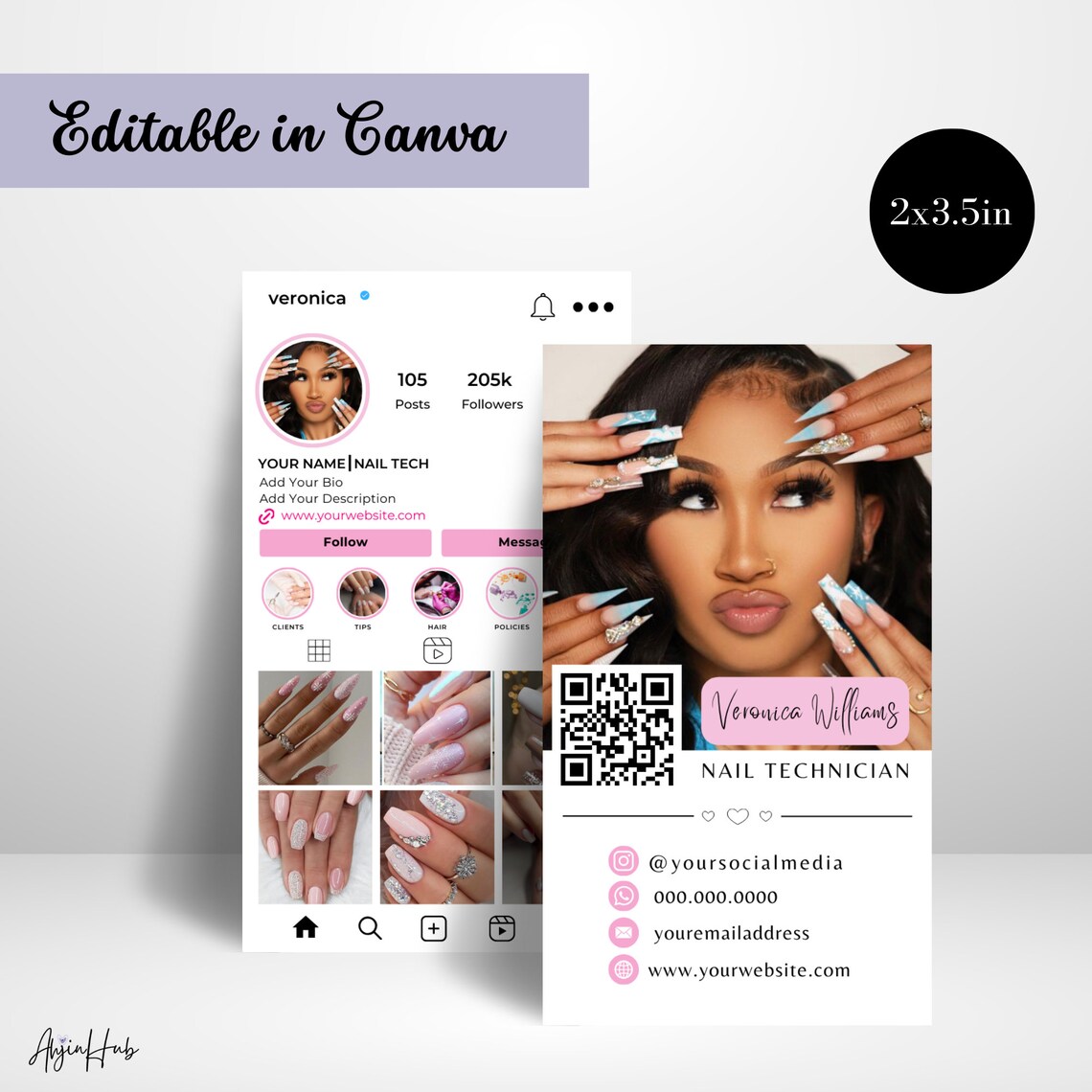 Nail Business Card Template, Instagram Business Card Template, IG ...
