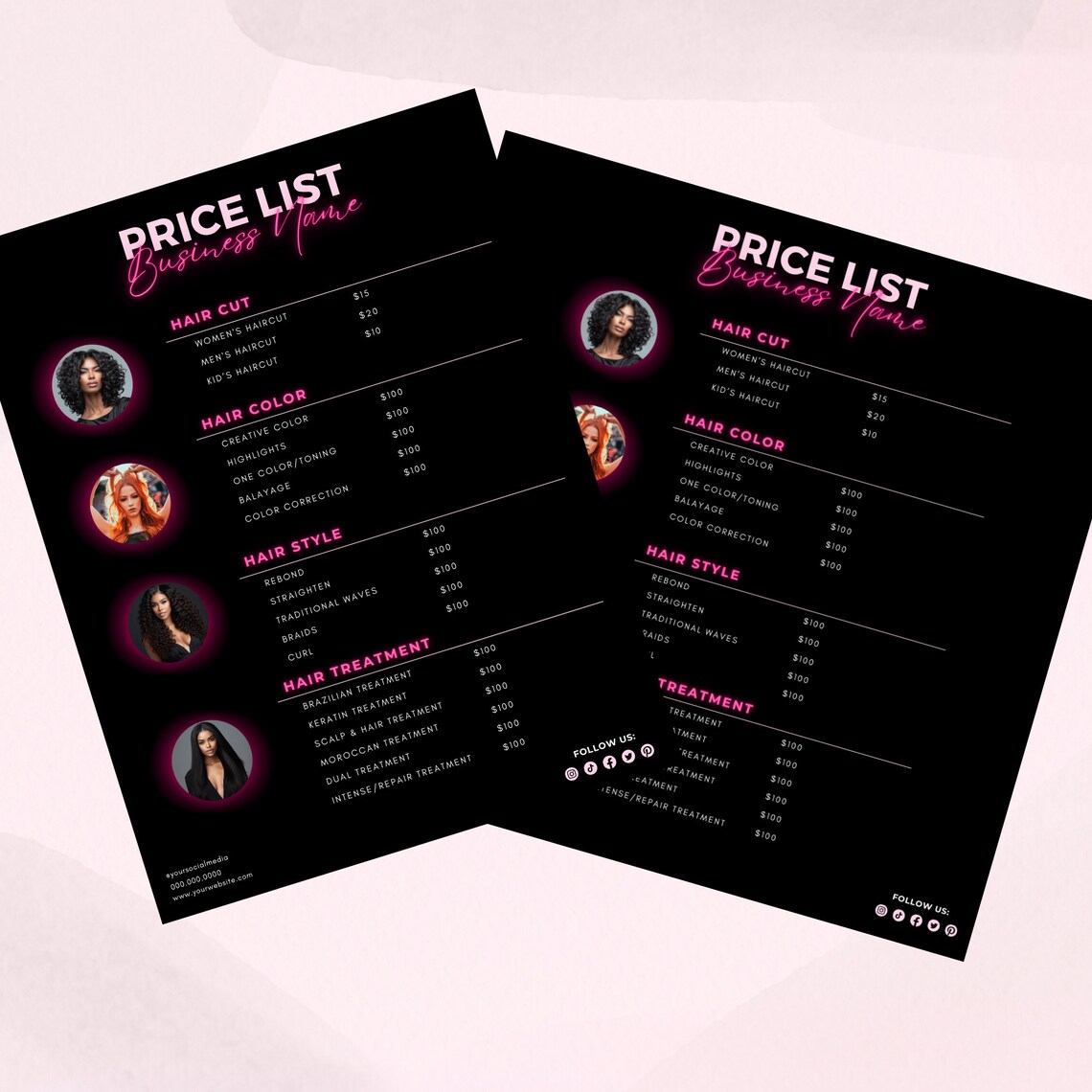 DIY Price List Template, Hair Pricing Template, Editable Hairstylist ...