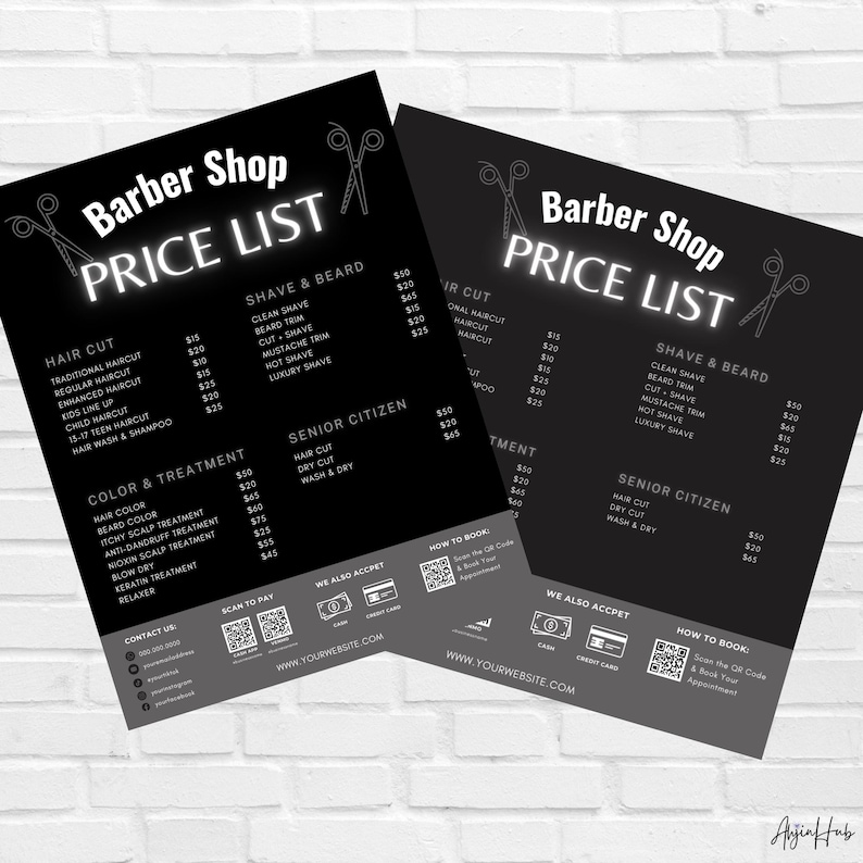 Barber Shop Price List Template, DIY Barber Shop Pricing Template ...