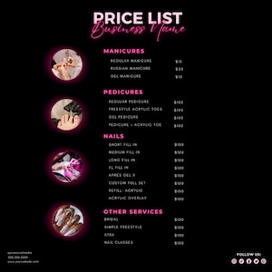 DIY Nail Price List Template, Nails Pricing Template, Editable Nail ...