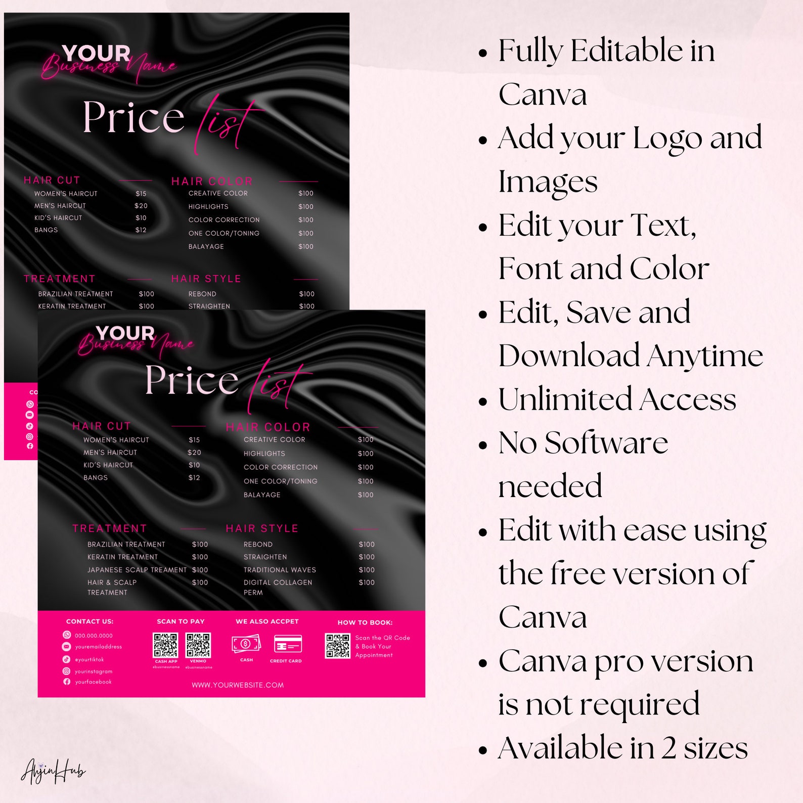 Hair Price List Template, DIY Hair Stylist Price List Flyer ...