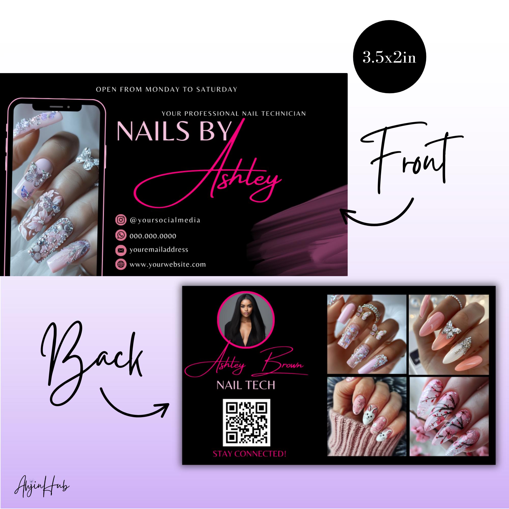 Nail Tech Business Card Template, Nail Technician Instagram Card, DIY ...