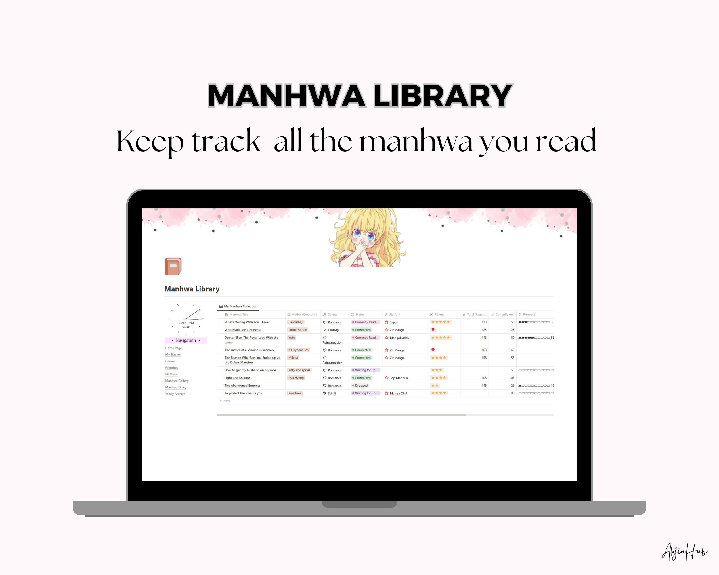 Manhwa Reading Notion Template, Notion Dashboard for Book Digital ...