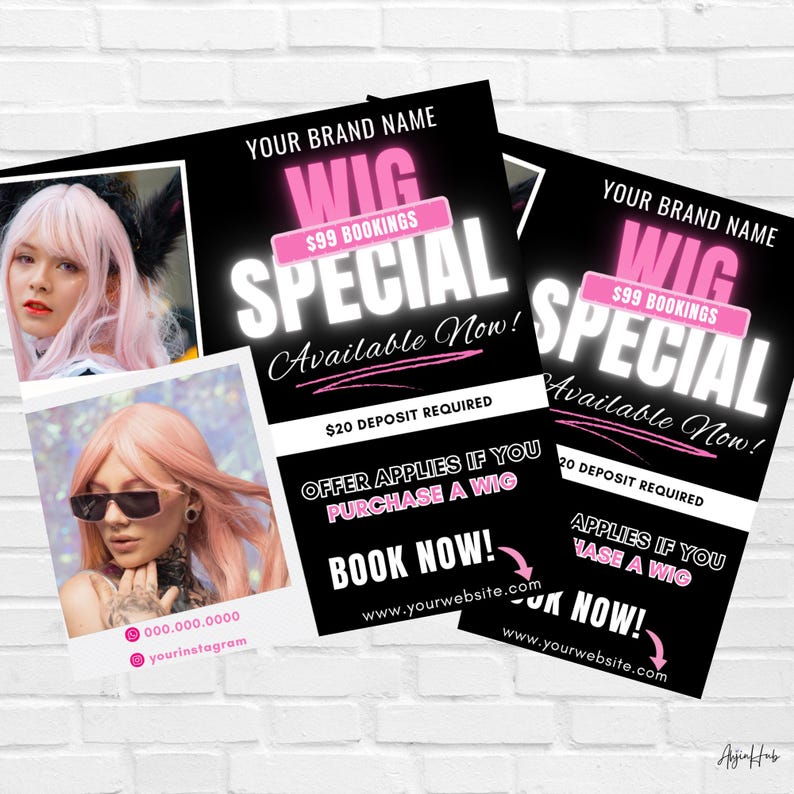 Wig Special Flyer Template, Wig Install Flyer, Wig Deals Book Now Flyer ...