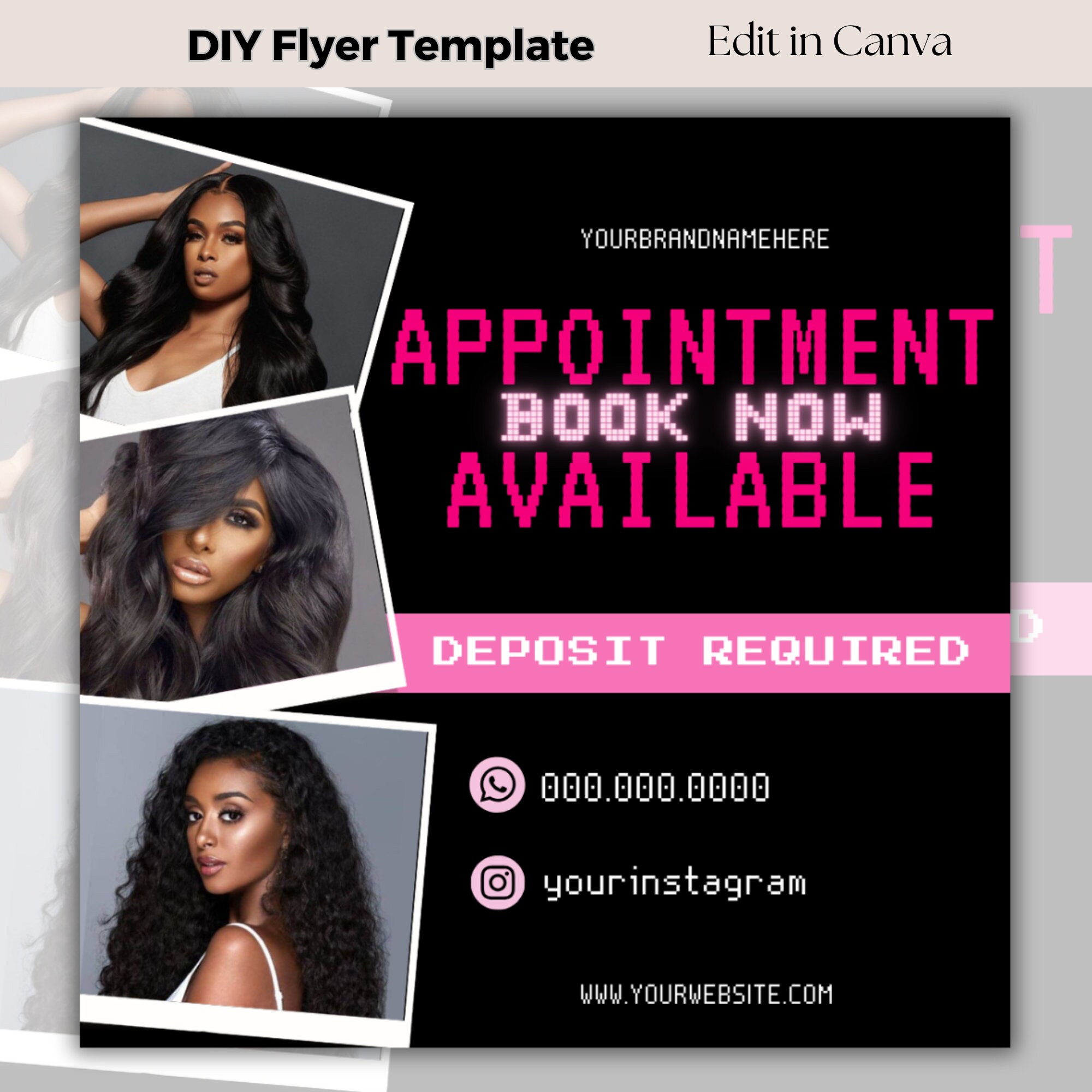 DIY Editable Booking Flyer Template, Hair Flyer Template, Digital Hairstylist Flyer ...