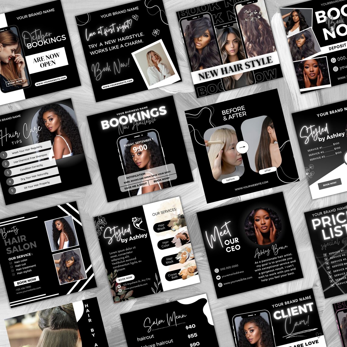 Hair Stylist Instagram Post Template, Black and White Hair Salon Post ...