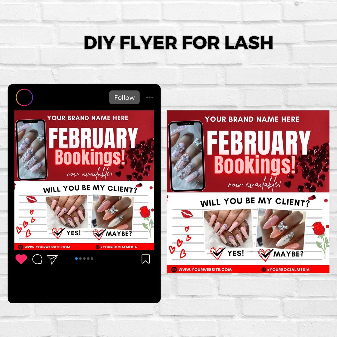 February Flyer Template, Valentines Book Now Flyer, DIY Nail Tech ...
