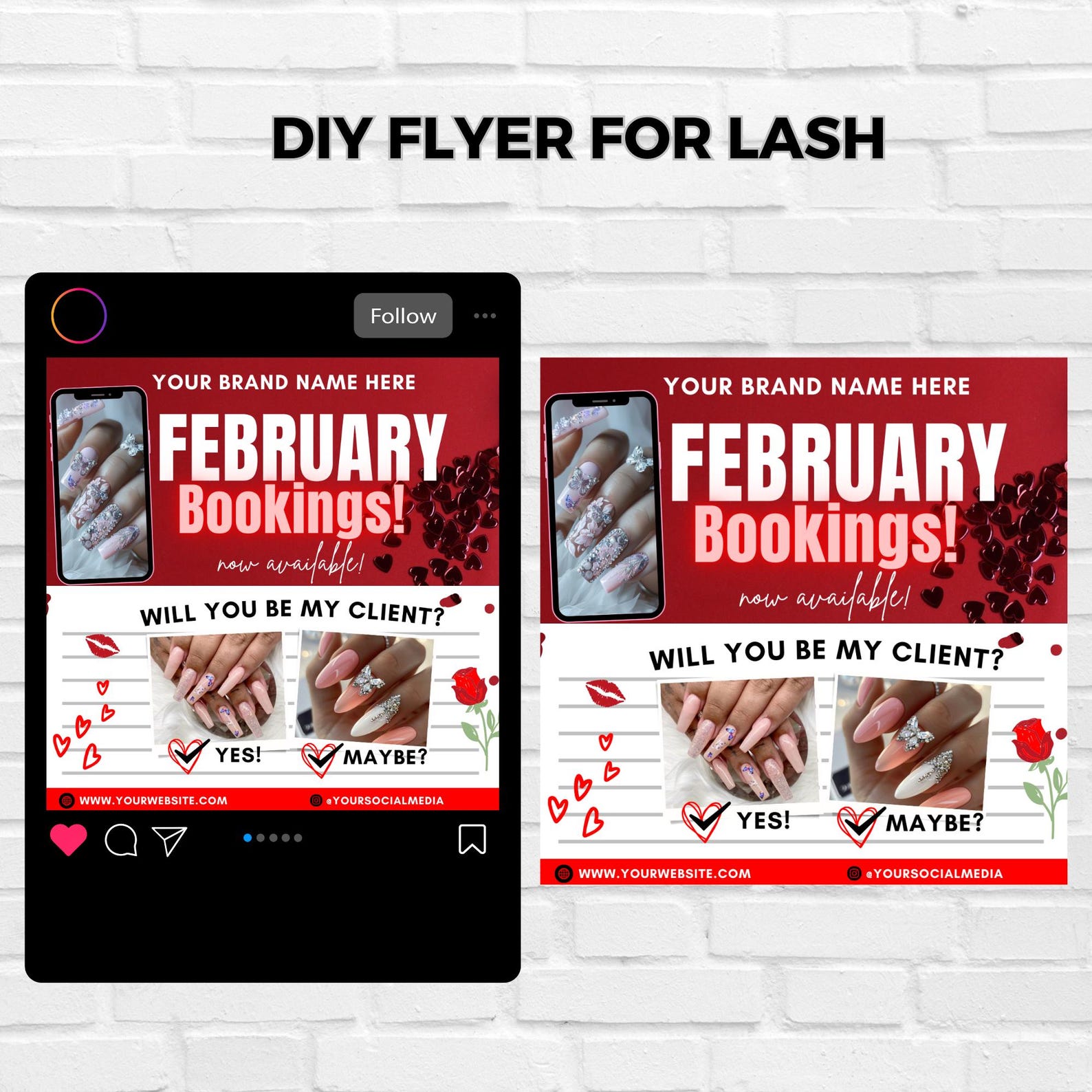 February Flyer Template, Valentines Book Now Flyer, DIY Nail Tech ...