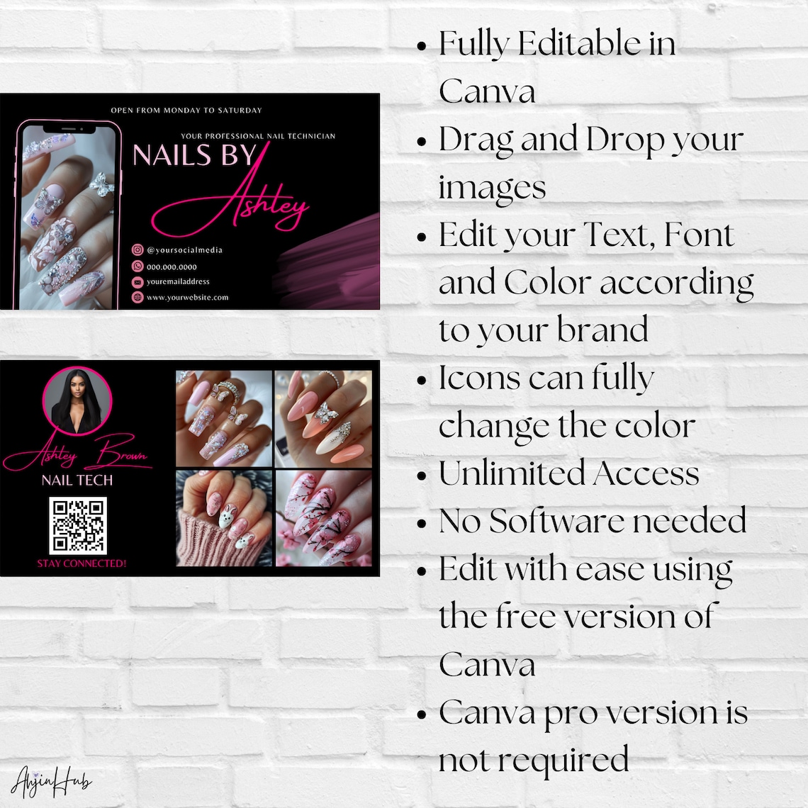 Nail Tech Business Card Template, Nail Technician Instagram Card, DIY ...