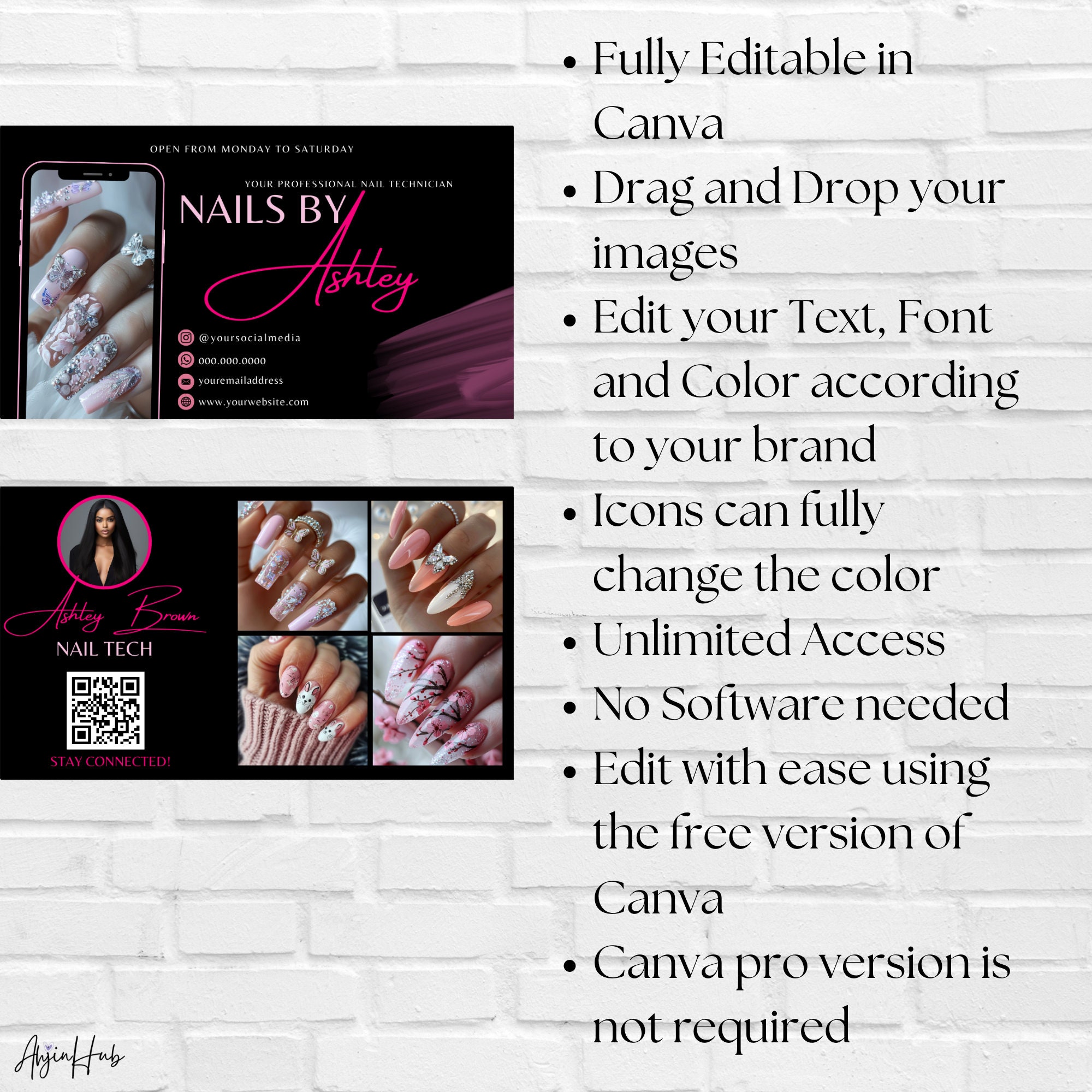 Nail Tech Business Card Template, Nail Technician Instagram Card, DIY ...