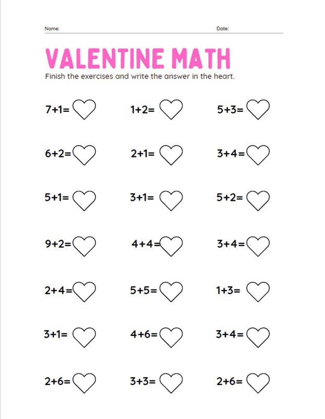 Valentine's Day Printable 1st Grade Math Worksheet First Grade Math ...