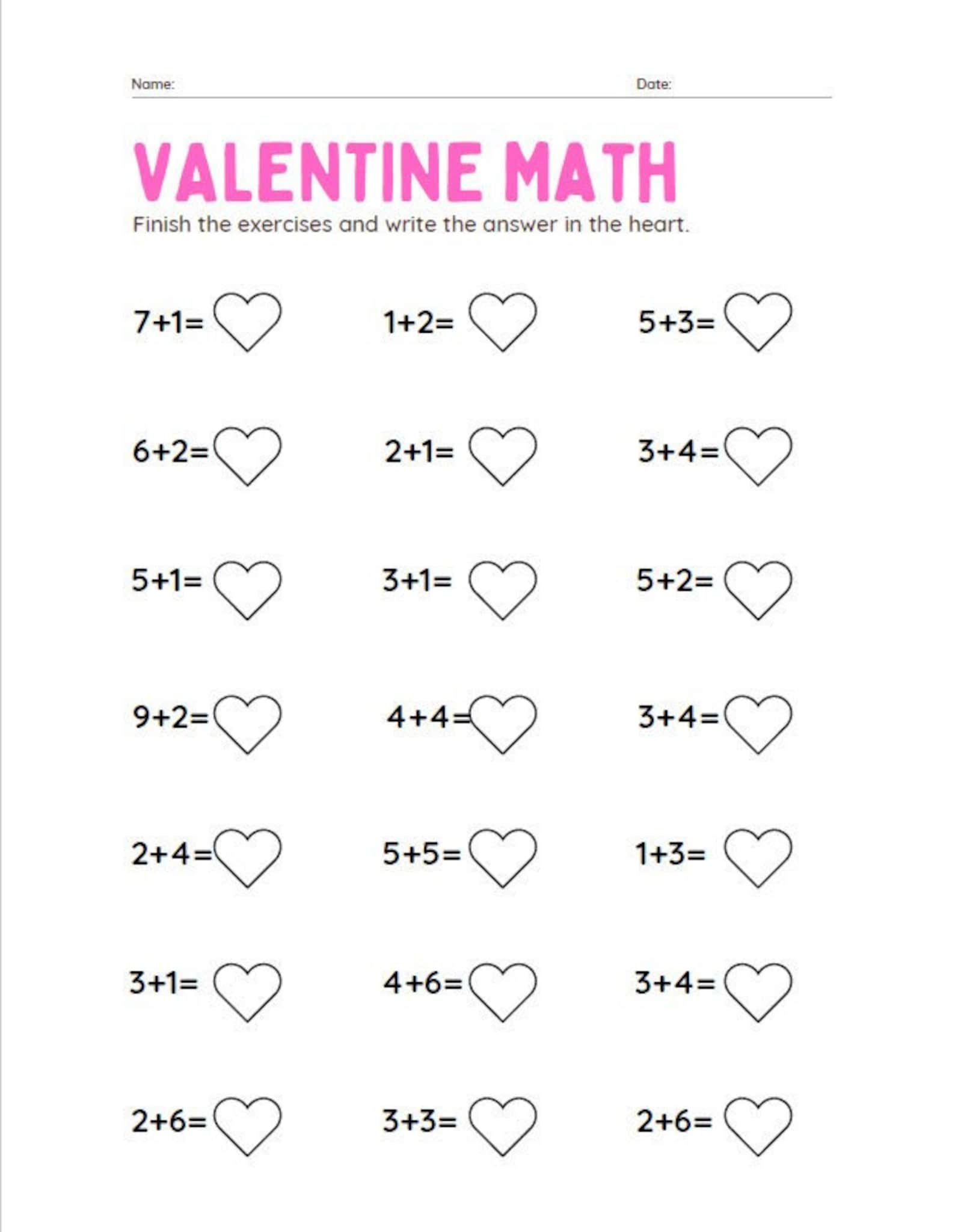 Valentine's Day Printable 1st Grade Math Worksheet First Grade Math ...