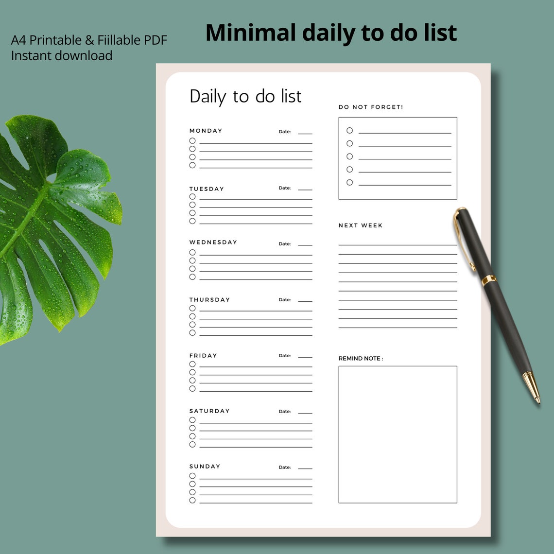 Printable to Do List, Daily Task List, Productivity Planner, A4 PDF ...